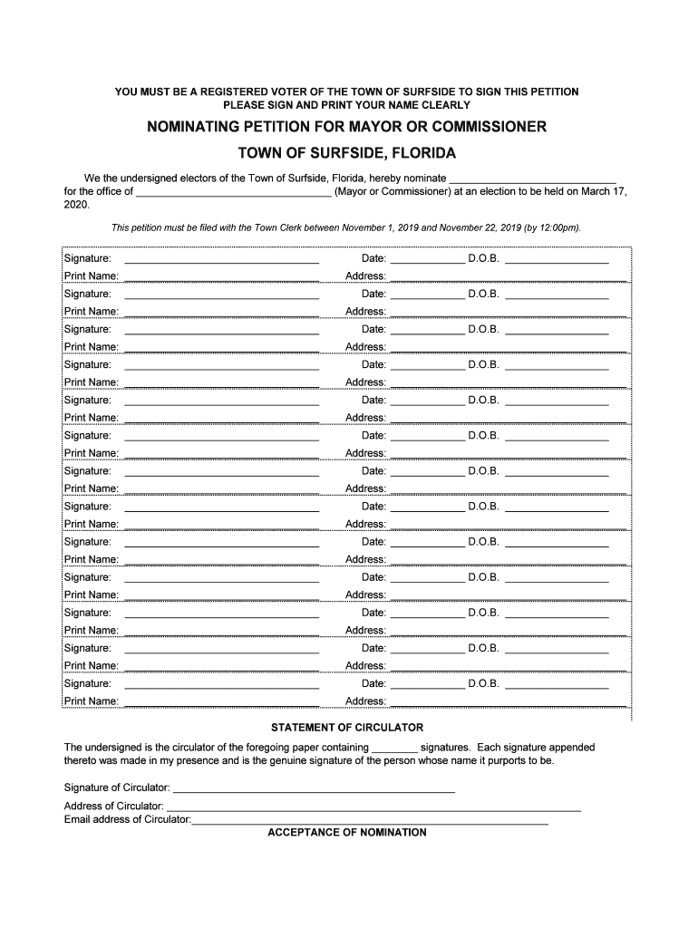 Fillable Online Fillable Online Nominating petition for mayor or ...