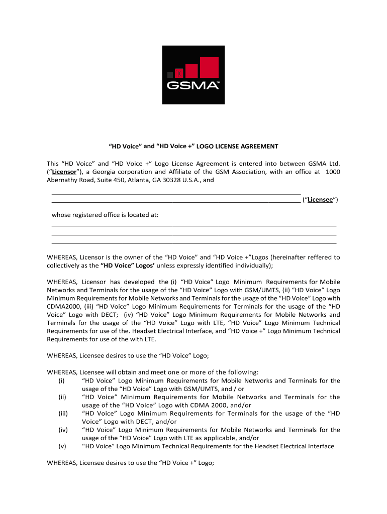 Fillable Online HD Voice and HD Voice + LOGO LICENSE AGREEMENT Fax ...