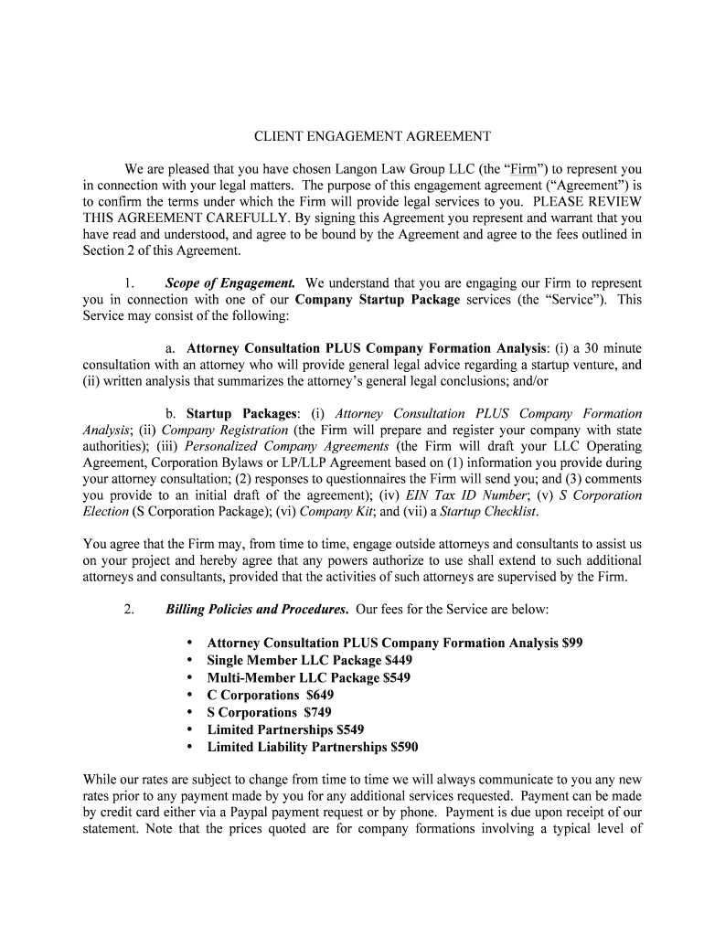 Fillable Online Sample Engagement Letters (with optional notices) Letter 1 Fax Email Print ...