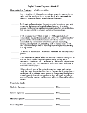 Fillable Online English Honors Program Grade 11 Fax Email Print - pdfFiller