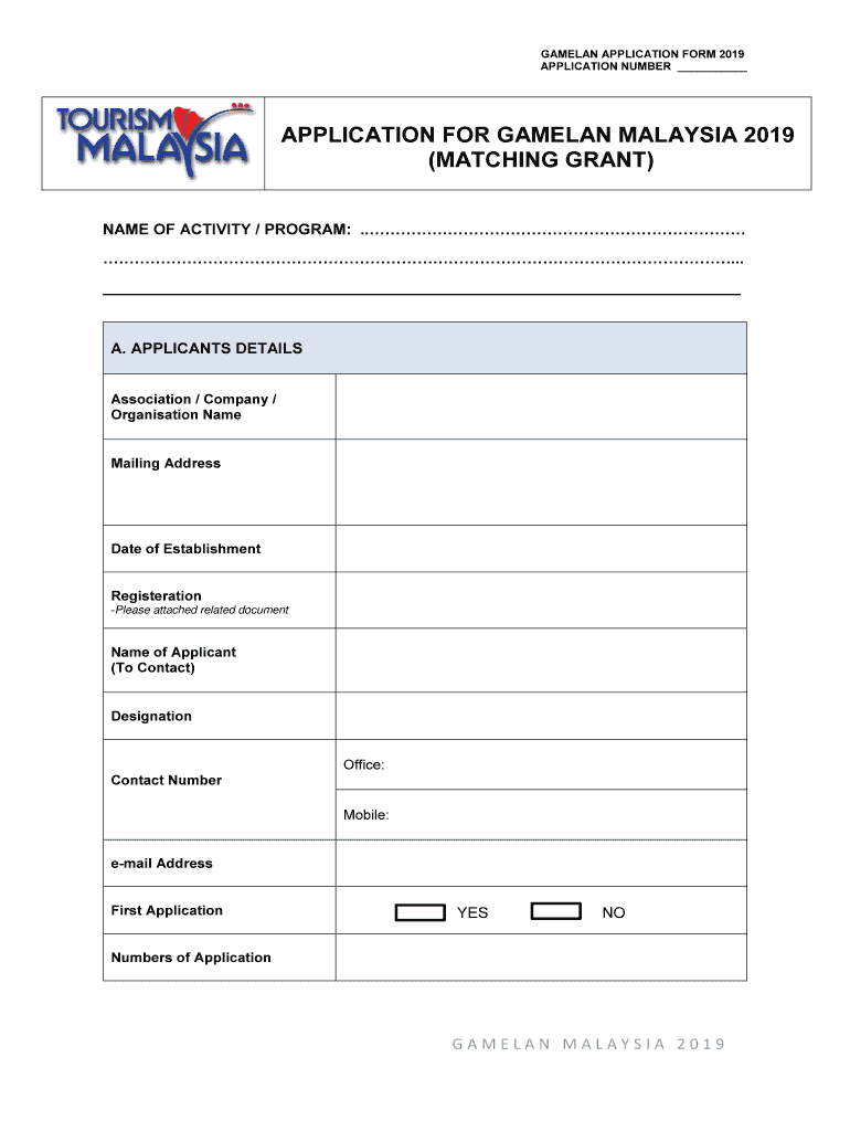 Fillable Online application for gamelan malaysia 2019 ... - Tourism ...