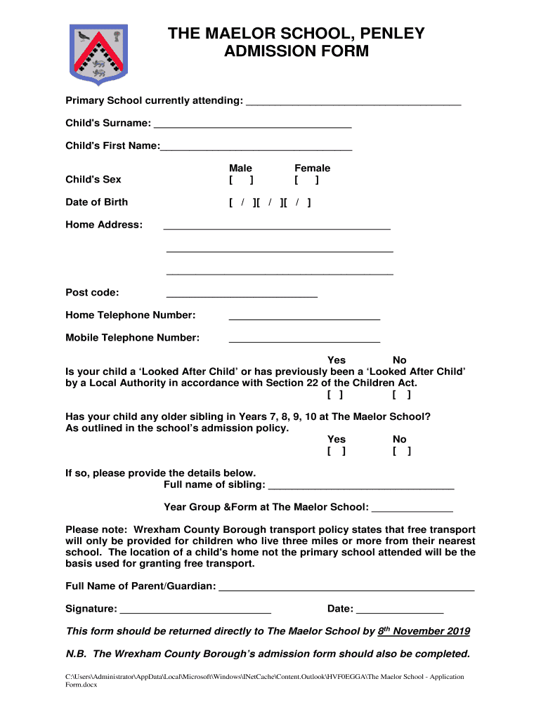 Fillable Online ADMISSION FORM - The Maelor School Fax Email Print ...