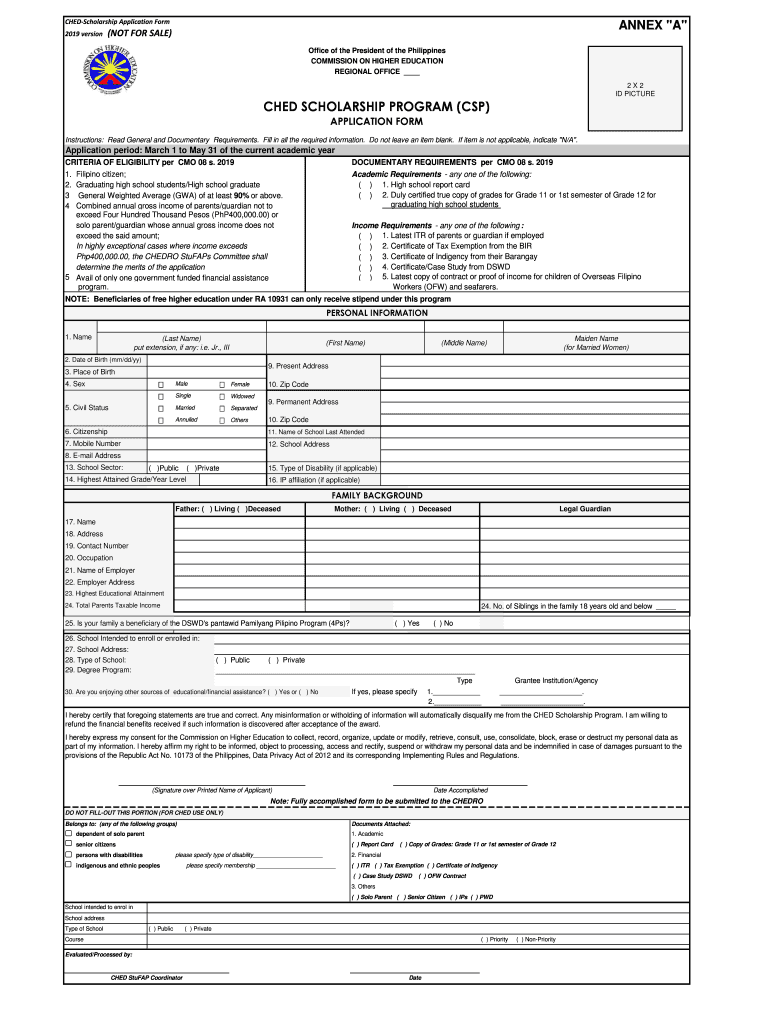 Fillable Online ched gov CHED-Scholarship Application Form Fax Email Print - pdfFiller
