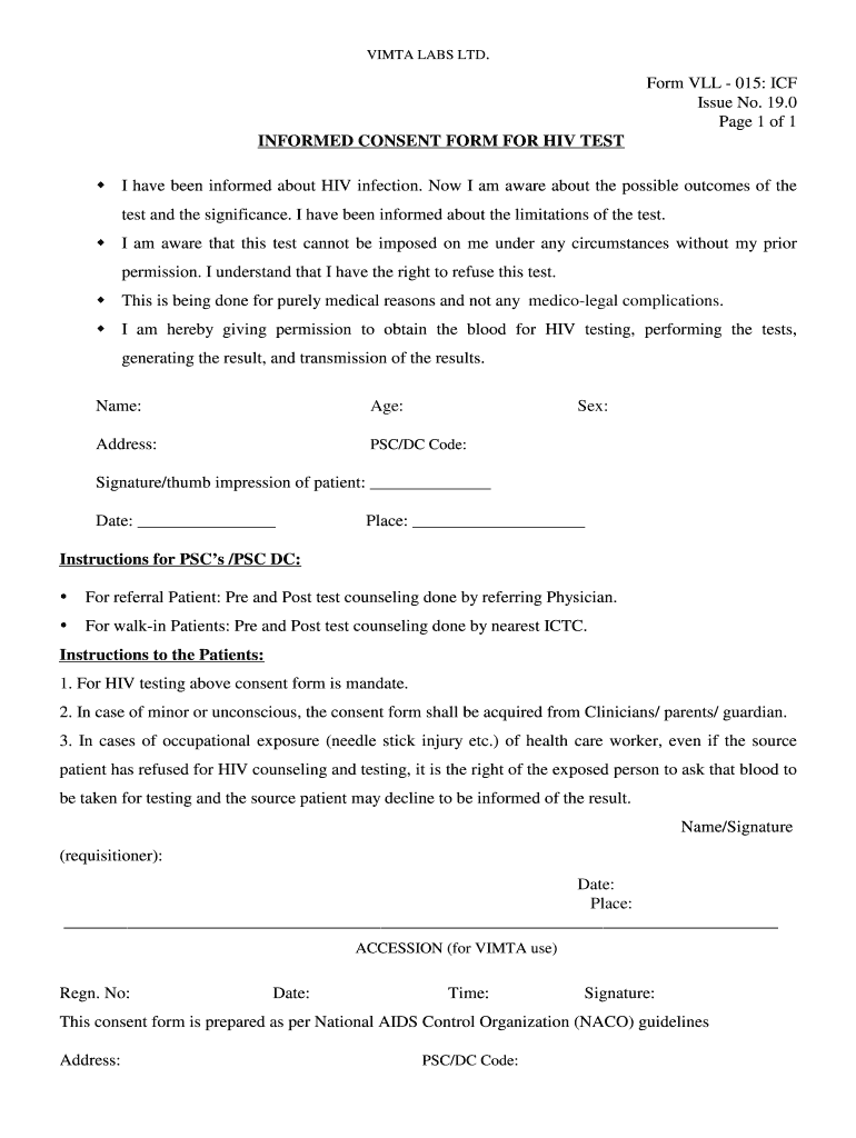 Fillable Online informed consent form for hiv test Fax Email Print ...