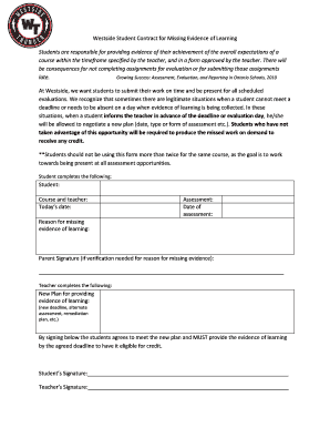 Fillable Online Westside Student Contract for Missing Evidence of ...