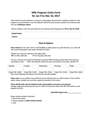 Fillable Online Milk Order Form Jan-Mar - ugdsb.ca Fax Email Print ...