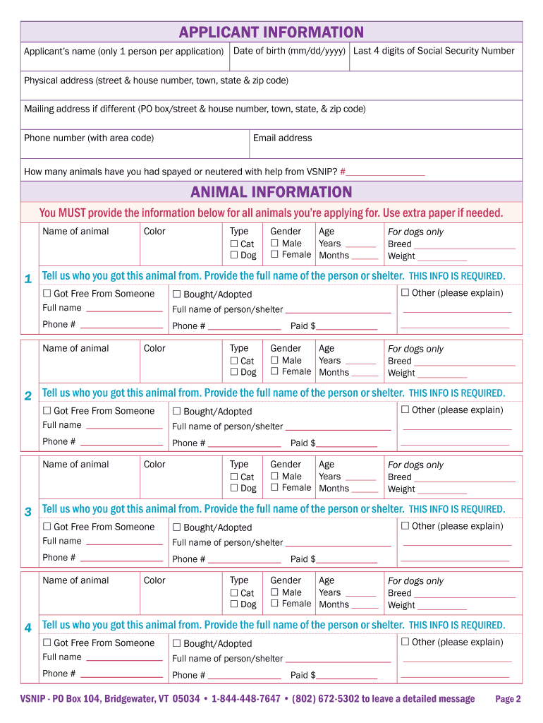 Fillable Online dcf vermont Fillable Online Vermont Spay Neuter Incentive Program ... Fax Email ...