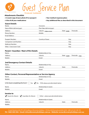 Fillable Online Guest Service Plan - Discovery Holidays Fax Email Print ...