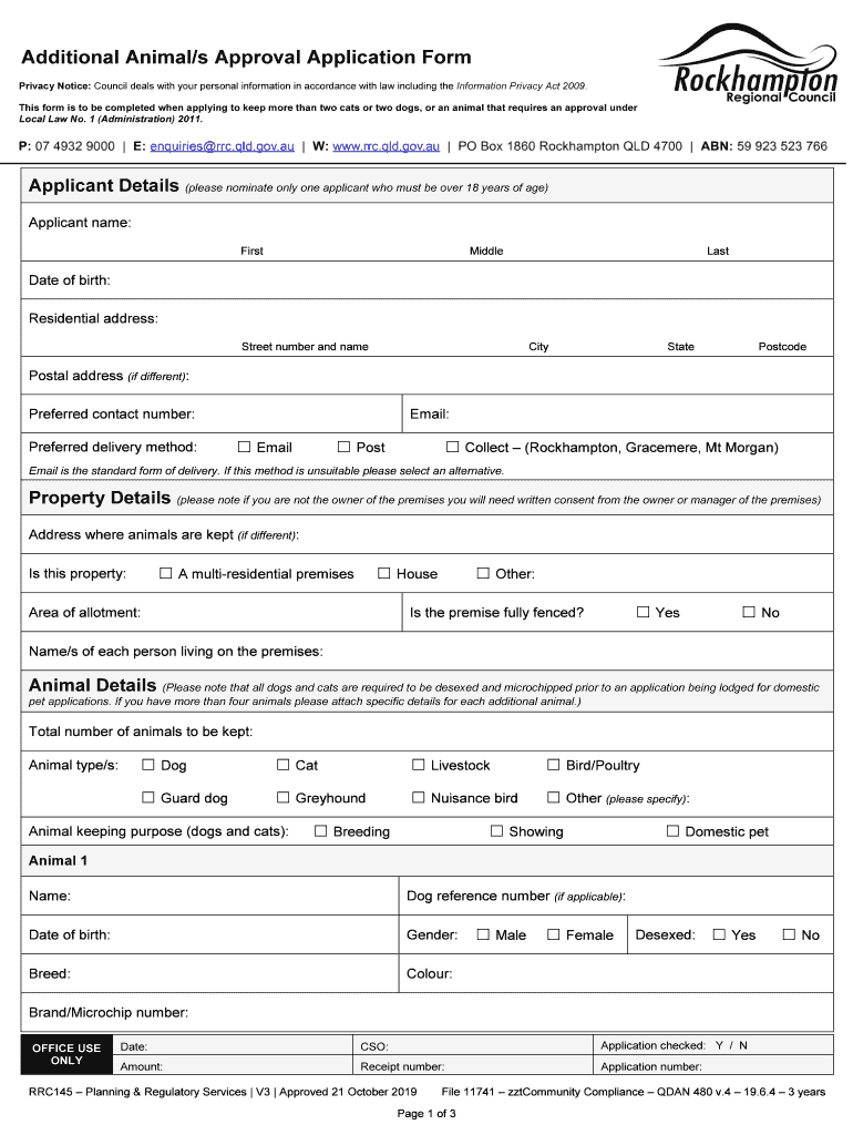 Fillable Online Additional Animal/s Approval Application Form Fax Email ...