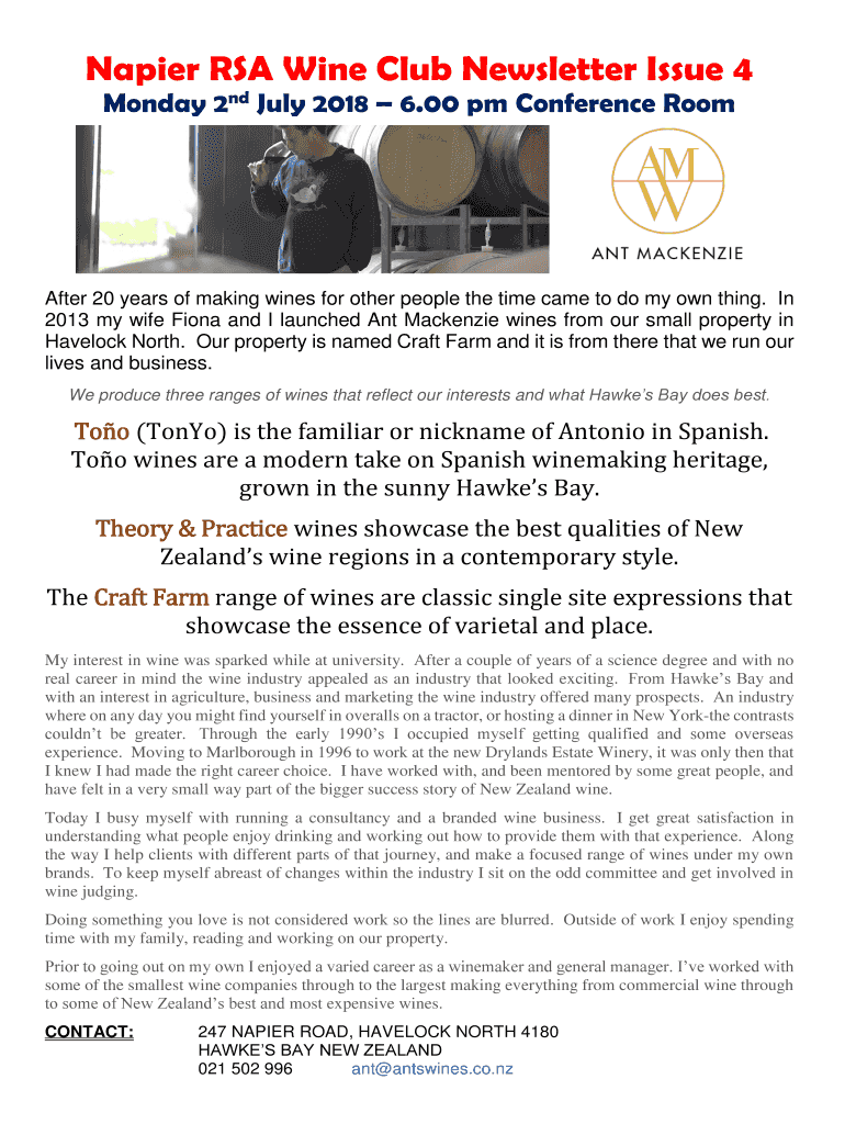 Fillable Online Napier RSA Wine Club Newsletter Issue 4 Fax Email Print ...