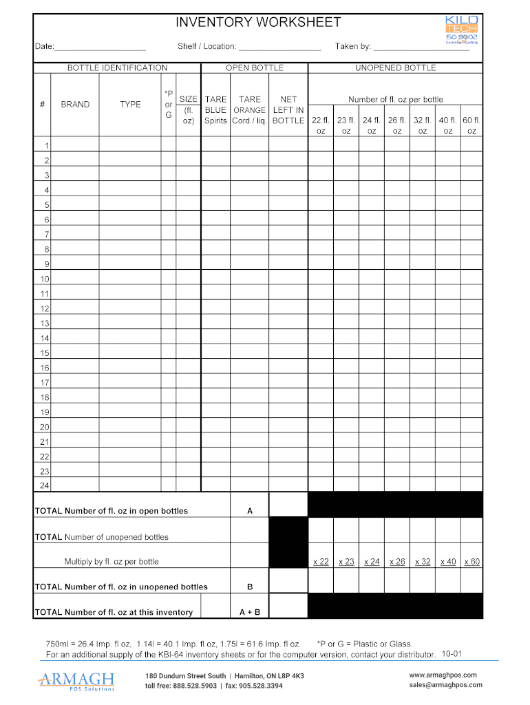 Fillable Online INVENTORY WORKSHEET Fax Email Print - pdfFiller