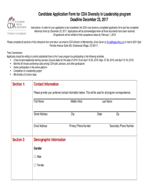Fillable Online Candidate Application Form for CDA Diversity in ...