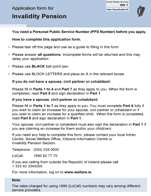 Fillable Online Invalidity Pension application form - Social Welfare ...