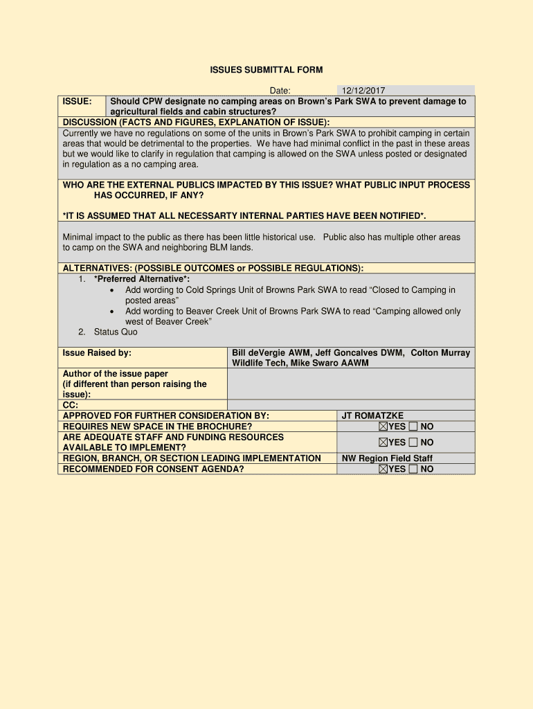 Fillable Online ISSUES SUBMITTAL FORM DISCUSSION (FACTS AND FIGURES ...