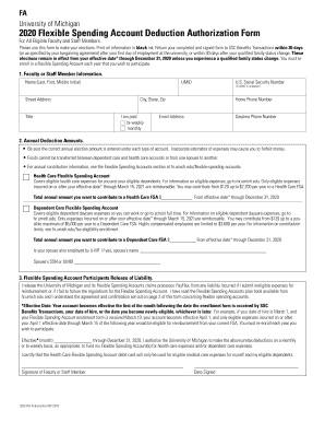 Fillable Online hr umich 2020 Flexible Spending Account Deduction ...