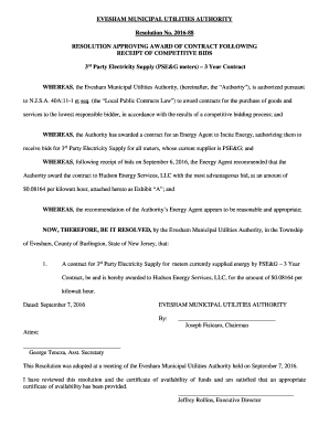 Fillable Online RESOLUTION APPROVING AWARD OF CONTRACT FOLLOWING Fax ...