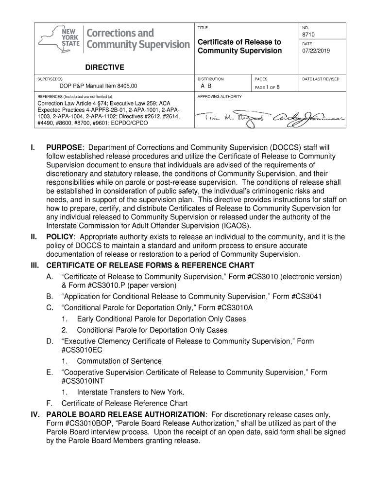 Fillable Online doccs ny Certificate of Release to Fax Email Print ...