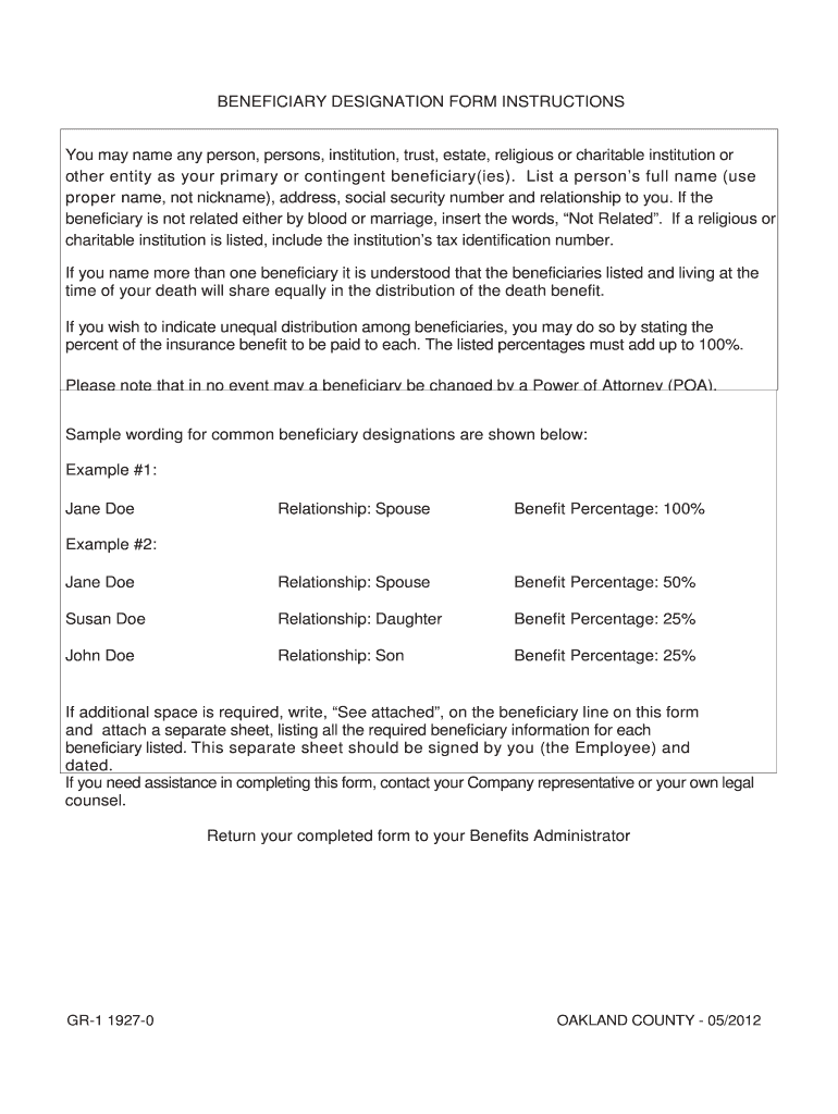 Fillable Online BENEFICIARY DESIGNATION FORM INSTRUCTIONS You ... Fax ...