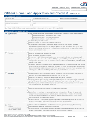 Fillable Online Citibank Home Loan Application and Checklist VERSION 25 ...