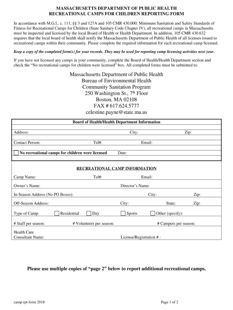 Fillable Online Boards of Health Reporting Form for Recreational Camps ...