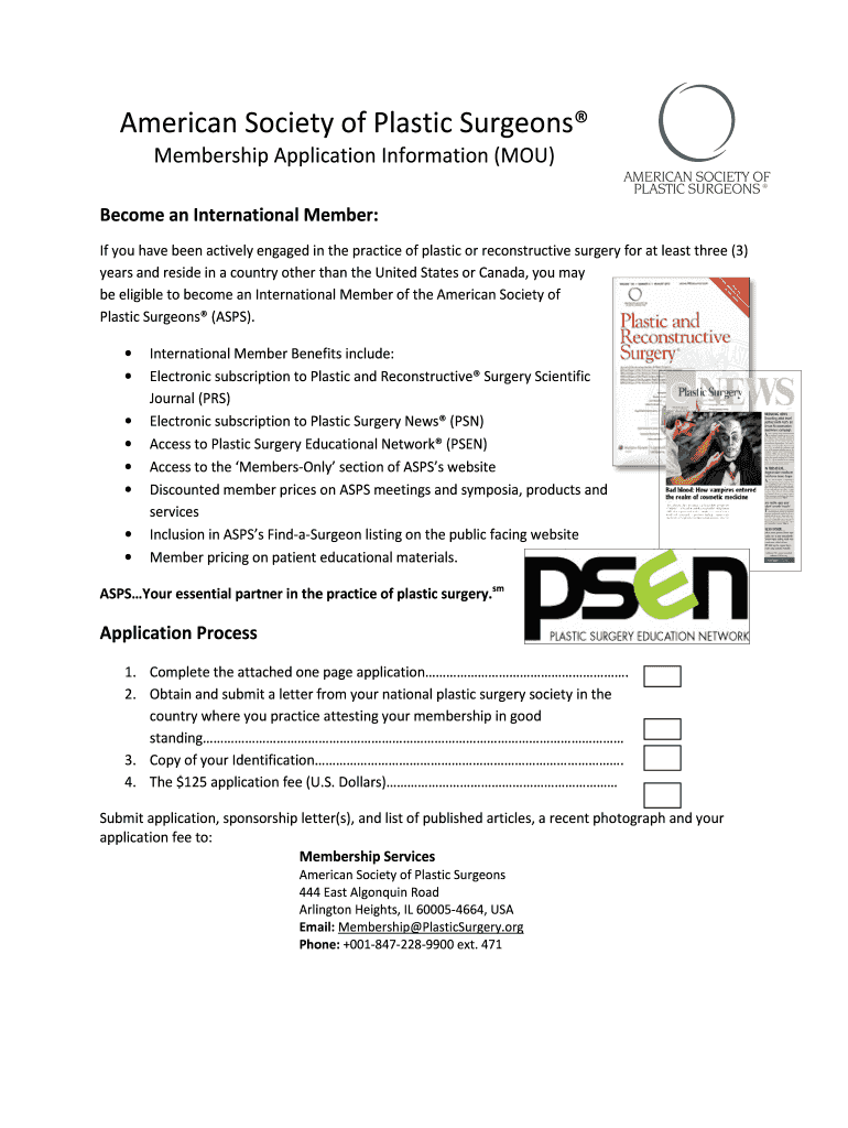 Fillable Online plasticsurgery org International MOU Application ...