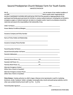 Fillable Online Second Presbyterian Church Medical Release in PDF Form ...