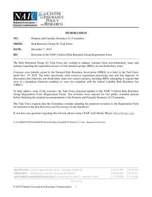 Fillable Online Revisions to the NAIC Uniform Risk Retention Group ...