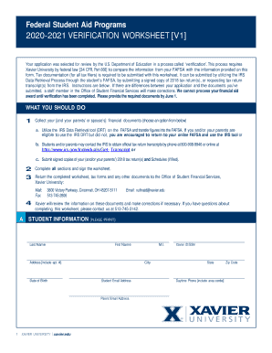 Fillable Online 20202021 V1 Verification Worksheet Independent Student ...
