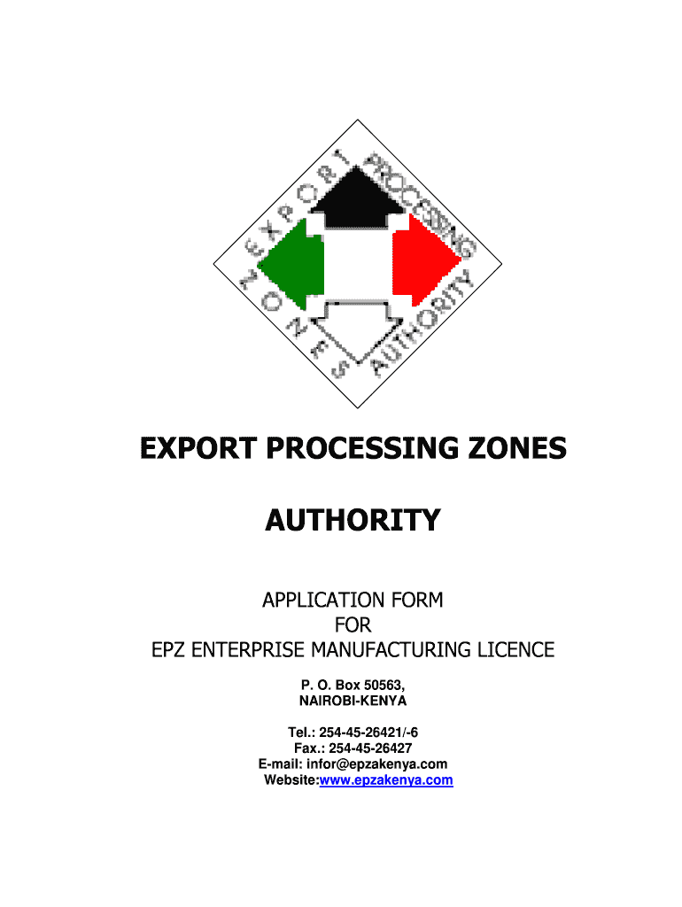 Kenya - Export Processing Zones (EPZ) Manufacturing License - Fill and ...