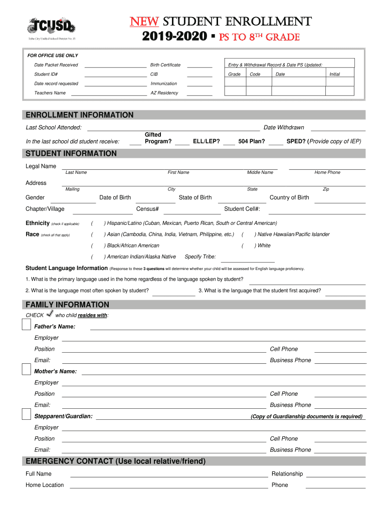 Fillable Online 1Enrollment NEW Student Form-KG8th - Copy Fax Email ...