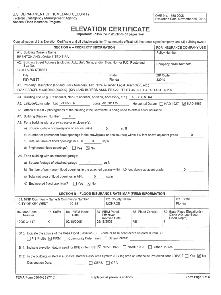 Fillable Online Elevation Certificate. Building flood elevation Fax ...