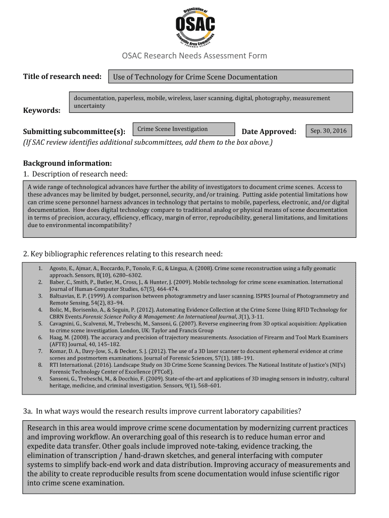 Fillable Online OSAC Research Needs Assessment Form CSI Sub CSI ...