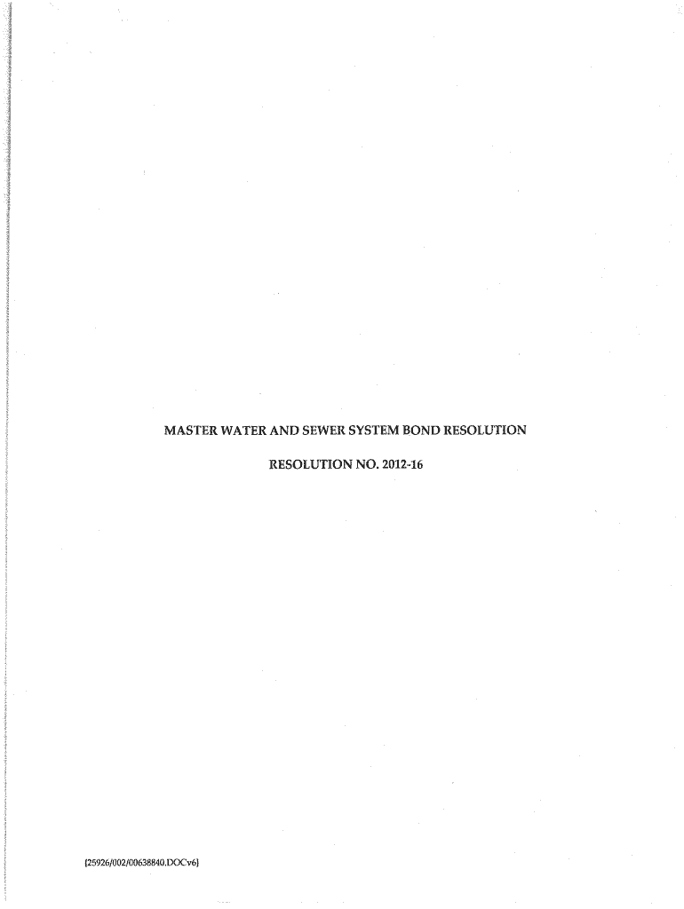 Fillable Online MASTER WATER AND SEWER SYSTEM BOND RESOLUTION ...