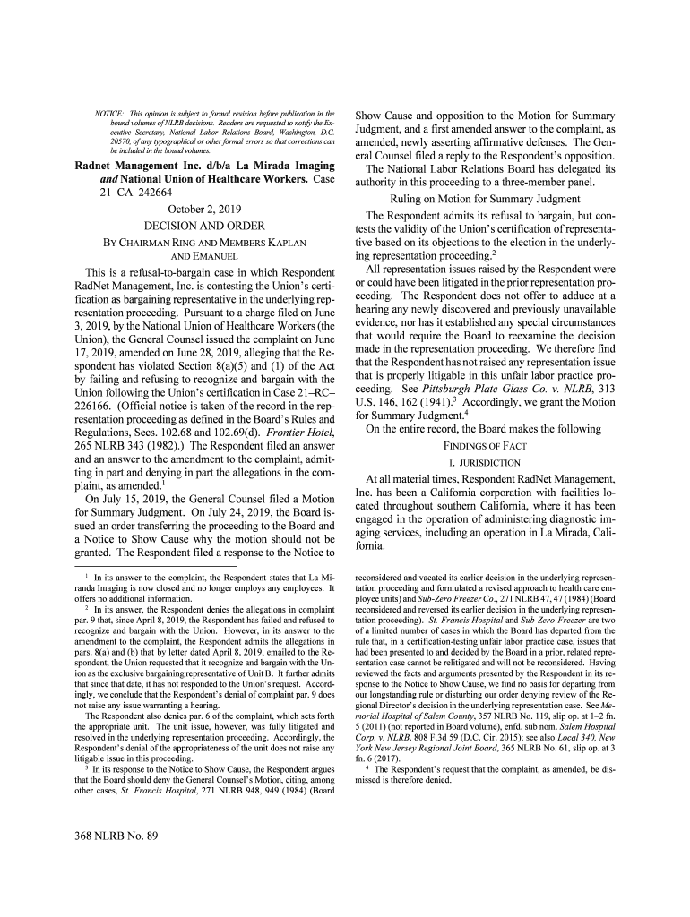 Fillable Online 368 NLRB No. 89 Radnet Management Inc. d/b/a La Mirada ...
