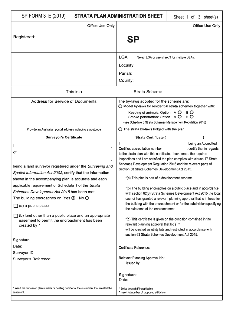 Fillable Online sp form 3e (2019) strata plan administration sheet Fax ...