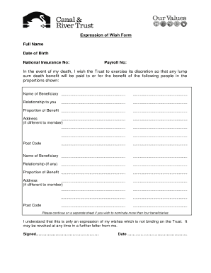 Fillable Online Expression of Wish Form - Canal & River Trust Fax Email ...