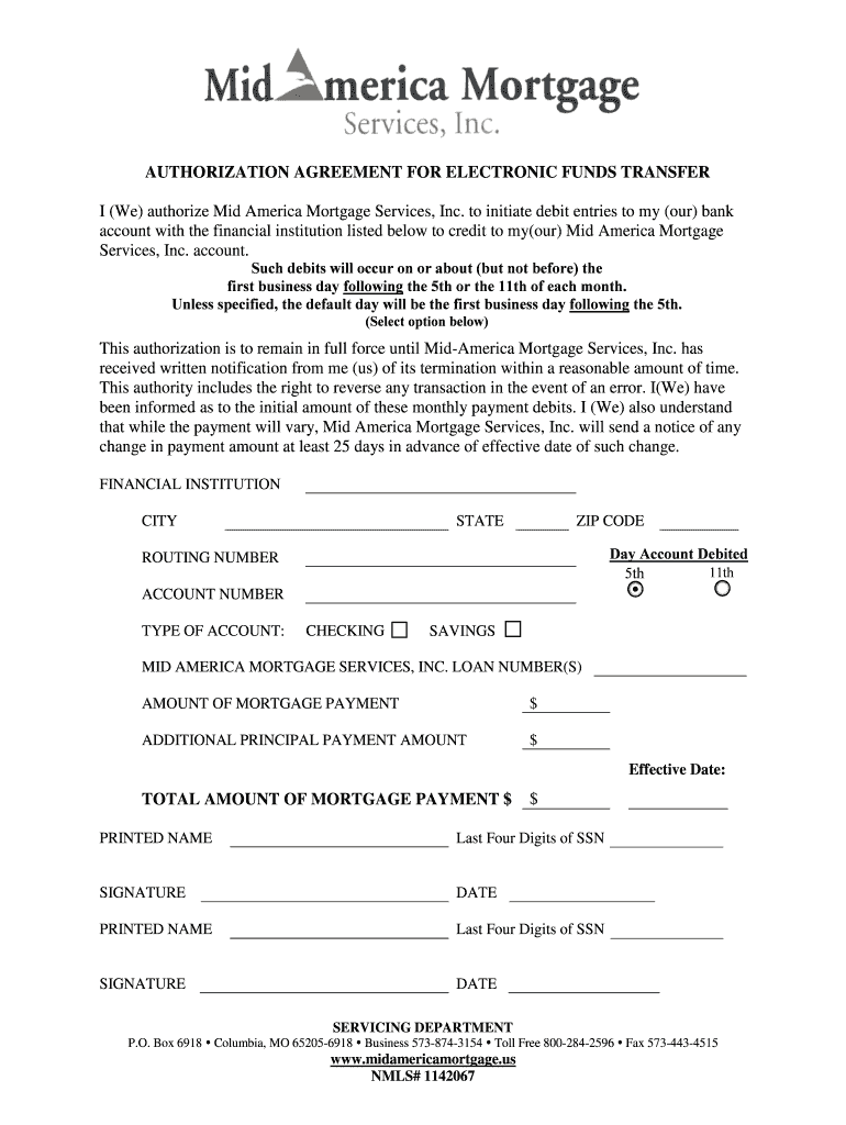 Fillable Online electronic funds transfer authorization agreement ...