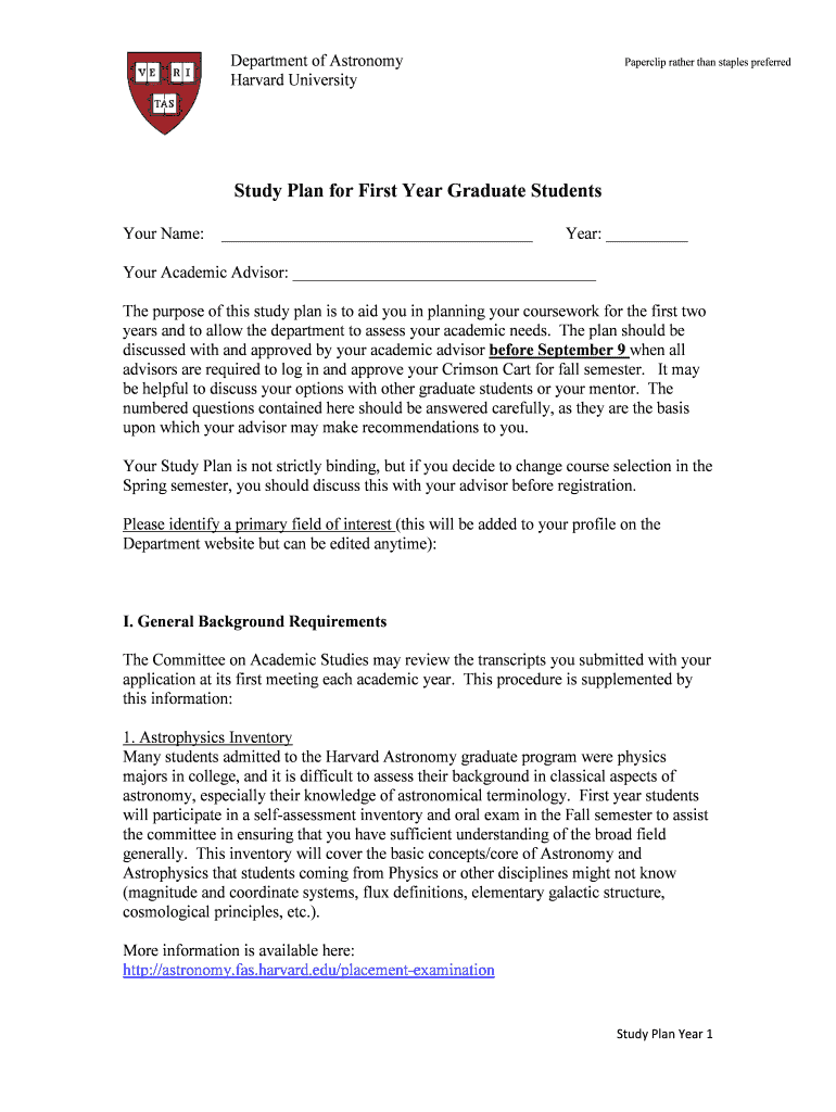 Study Plan For University - Fill Online, Printable, Fillable, Blank ...