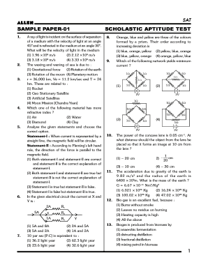 Fillable Online SAT ALLEN SAMPLE PAPER-01 SCHOLASTIC APTITUDE TEST Fax ...