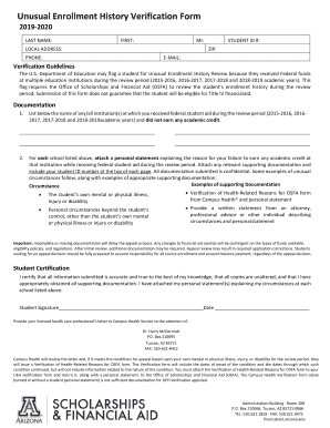 Fillable Online financialaid arizona 2019-2020 Unusual Enrollment ...