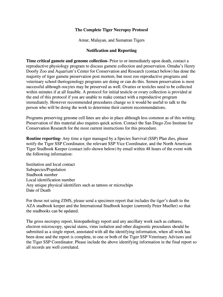 Fillable Online The Complete Tiger Necropsy Protocol Fax Email Print ...