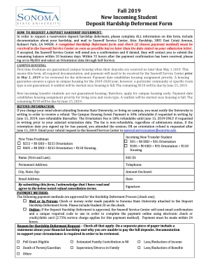 Fillable Online Fall 2019 New Incoming Student Deposit Hardship ...