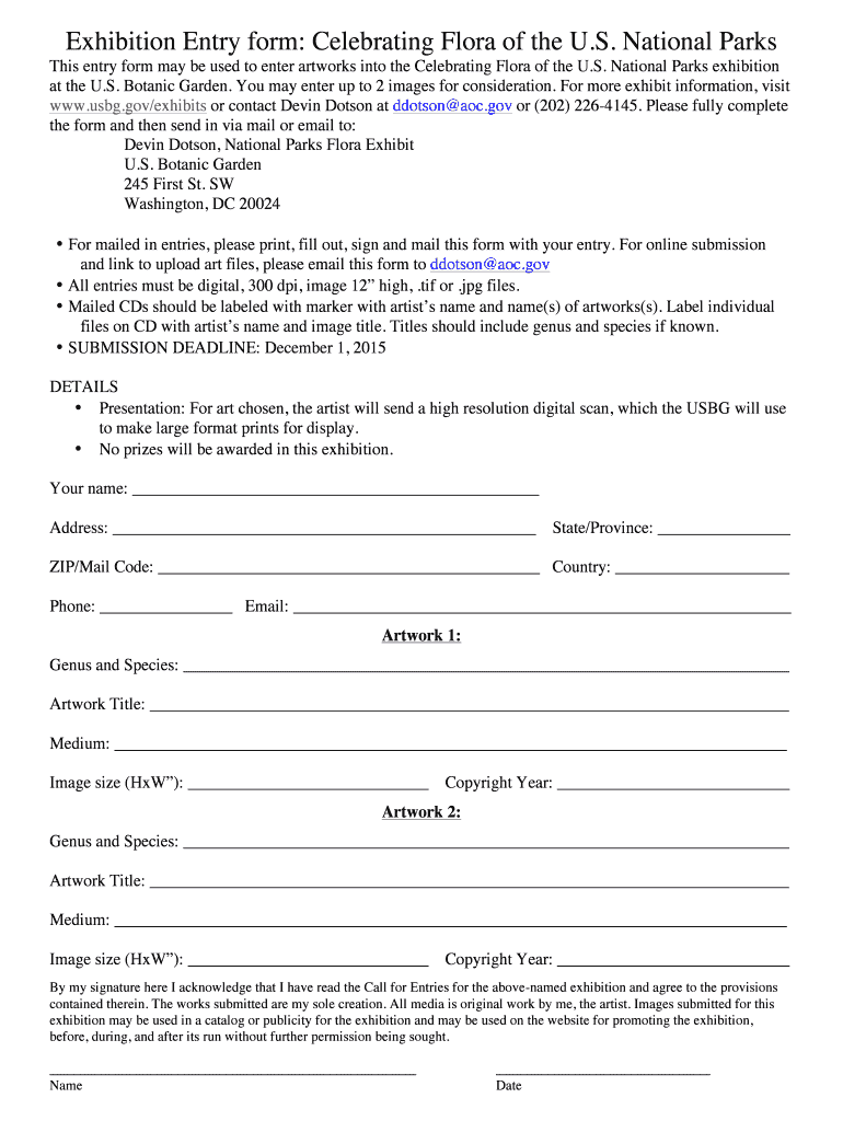 Fillable Online Exhibition Entry form: Celebrating Flora of the U.S ...