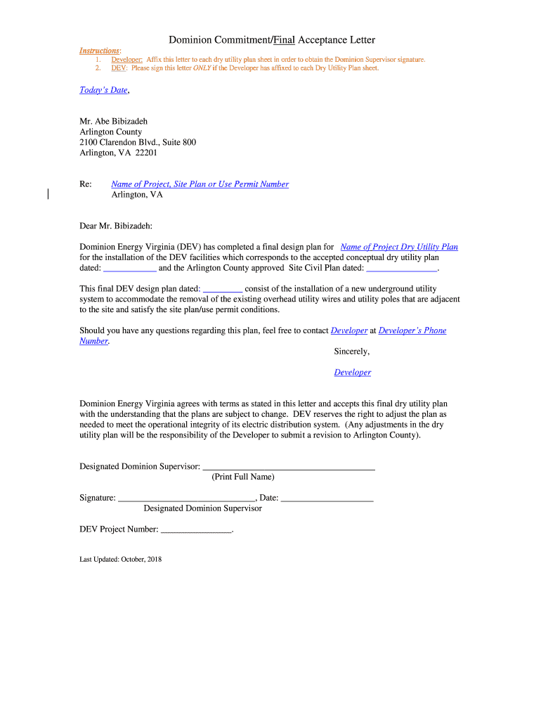Fillable Online Developer: Affix this letter to each dry utility plan ...