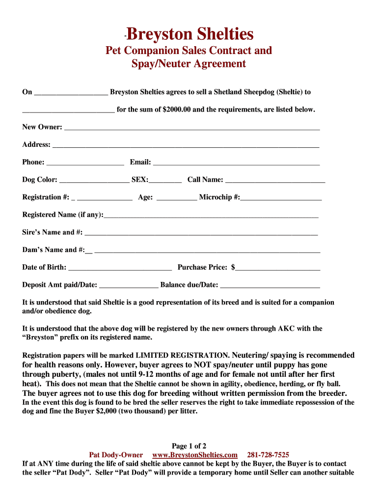 Spay Neuter Contract - Fill Online, Printable, Fillable, Blank | pdfFiller