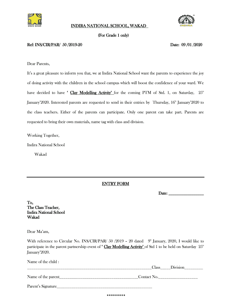 Fillable Online indiranationalschool ac INDIRA NATIONAL SCHOOL, WAKAD ...