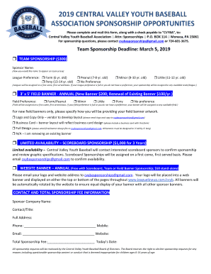 Fillable Online TEAM SPONSORSHIP ($300) Fax Email Print - pdfFiller