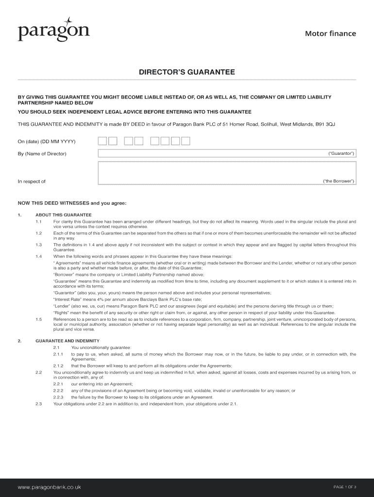 Fillable Online Director's Guarantee form Fax Email Print - pdfFiller