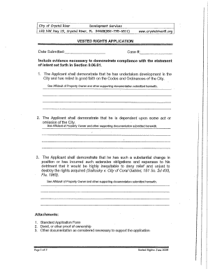 Fillable Online VESTED RIGHTS APPLICATION Fax Email Print - pdfFiller