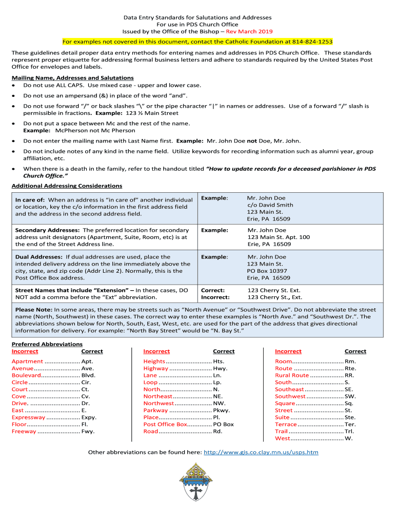 Fillable Online PDS Instructions - The Roman Catholic Diocese of Erie ...